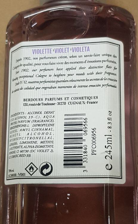 Unisex Parfüm Berdoues 1902 VIOLETTE Eau de Cologne 245ml (Neu (gemäss ...