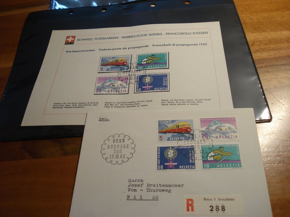 Satz Sondermarken 1962, FDC gelaufen + PTT-Blatt (Gebraucht) in ...