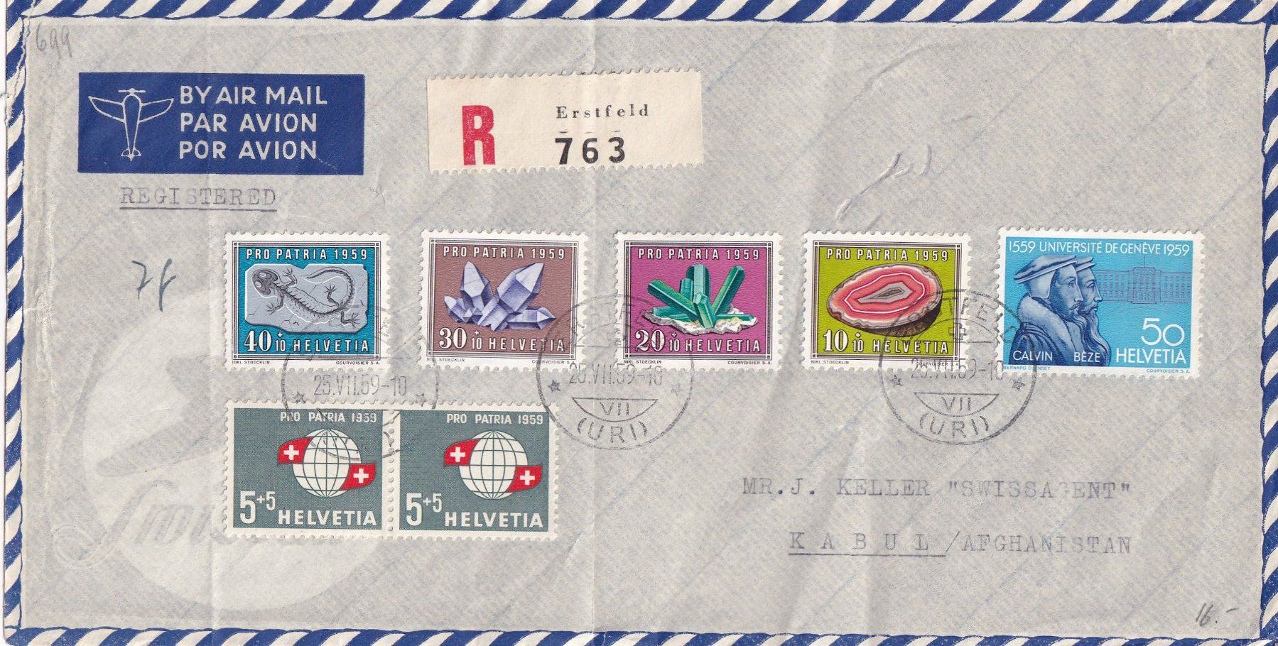 Pro Patria Satzbrief 1959 von Erstfeld n. Kabul Afghanistan (Gebraucht ...