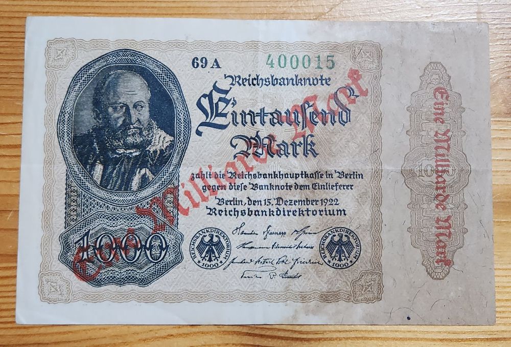 Deutsches Reich-1 Milliarde Mark VF++ (Überdruck) (Gebraucht) in ...