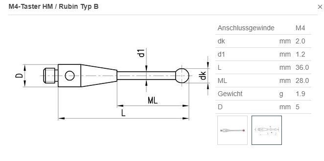M4 3D-Taster Einsatz Ø2.0 (Neu (gemäss Beschreibung)) in Wangen b ...