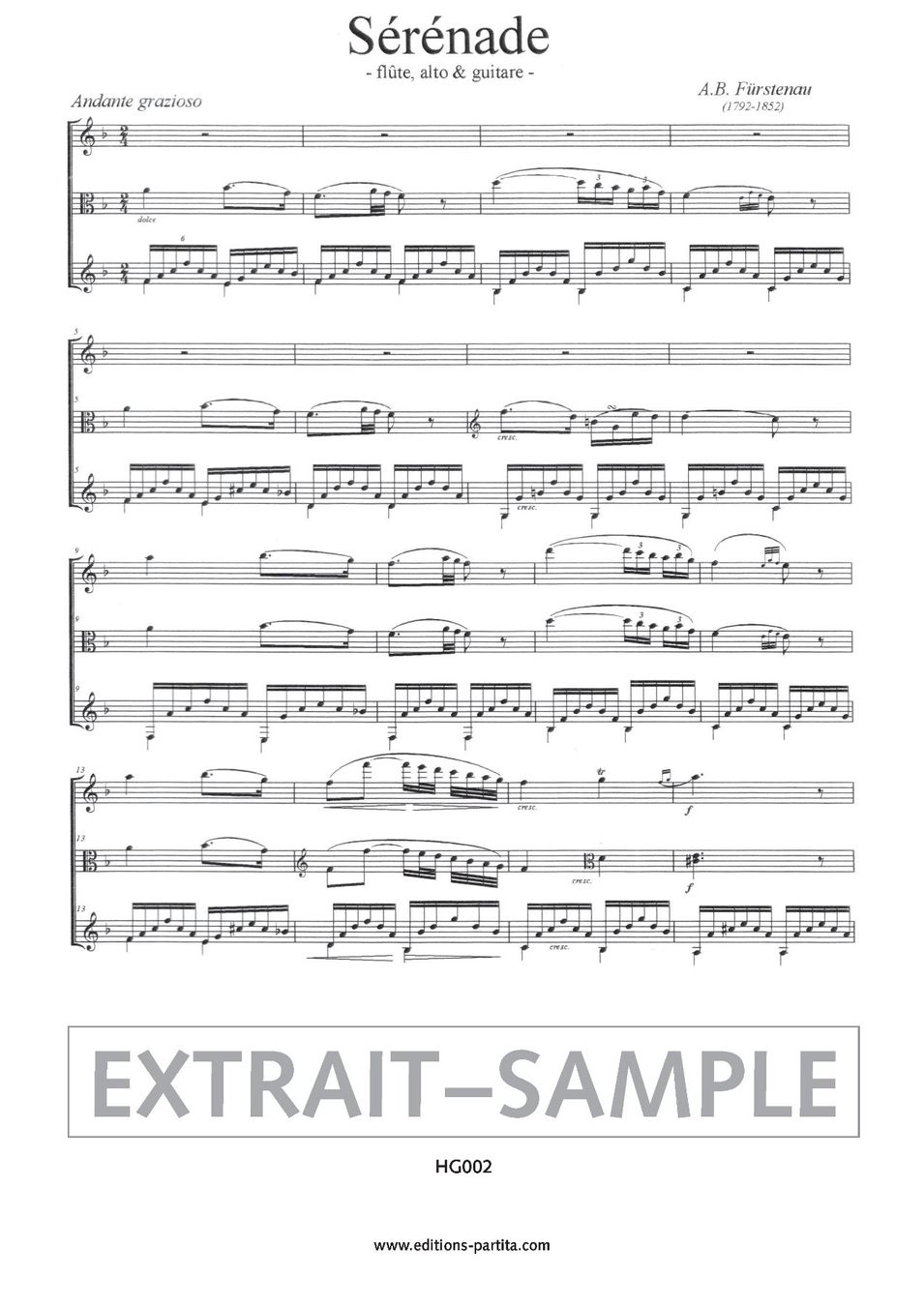A. B. FÜRSTENAU – Sérénade op. 86 (Neuf (Voir description)) à St-Blaise ...