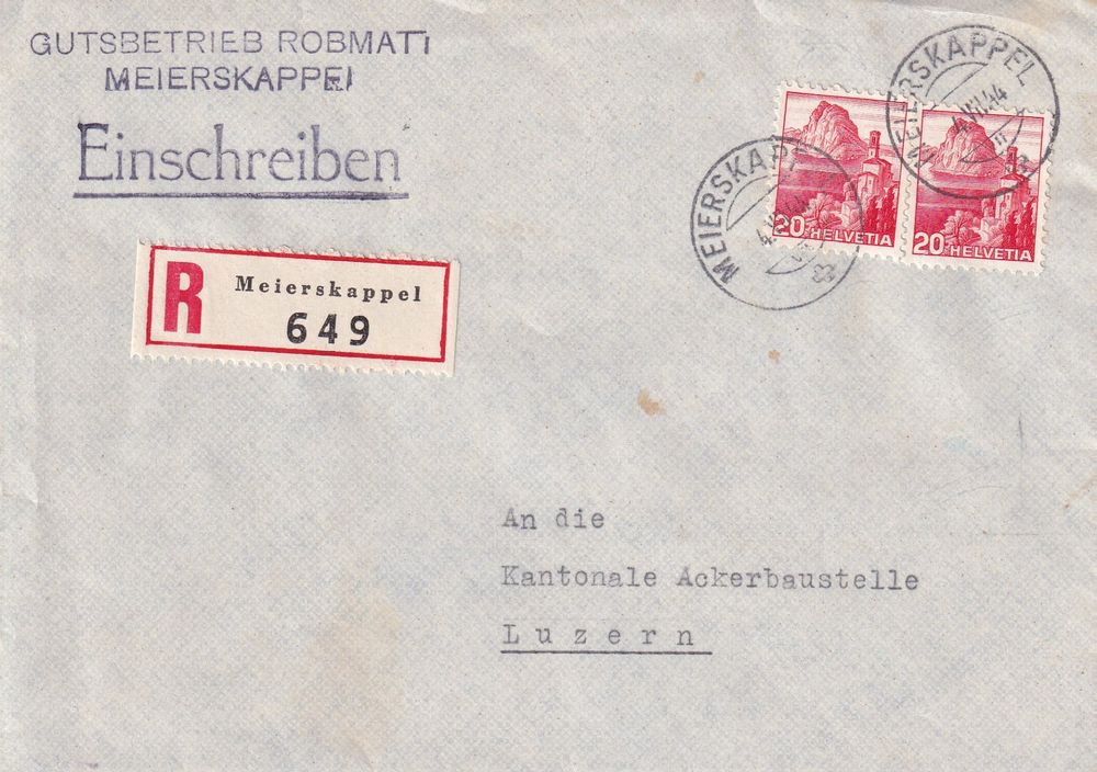 Meierskappel R. Brief 1944 Einschreiben Rückseite fehlt LU (Gebraucht) in Büren NW für CHF 18 ...