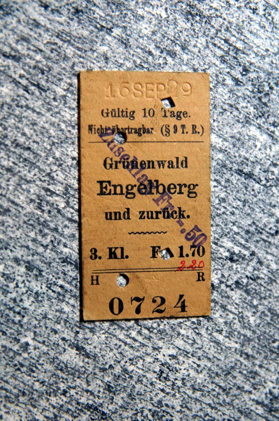 3.Kl. StEB Billet m. Zuschlag Grünenwald - Engelberg - 1929 (Gebraucht ...