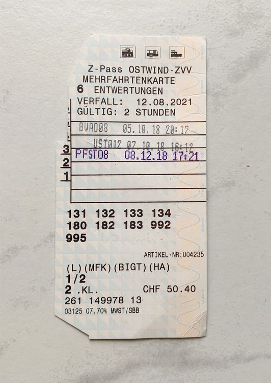 Z-Pass Ostwind ZVV Mehrfahrtenkarte (Gebraucht) in Uster für CHF 9 ...