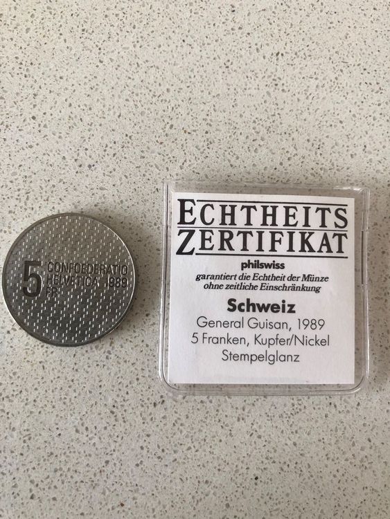 5 Franken-Münze Schweiz, 1989, mit Echtheits-Zertifikat (Neu (gemäss Beschreibung)) in Hochdorf ...