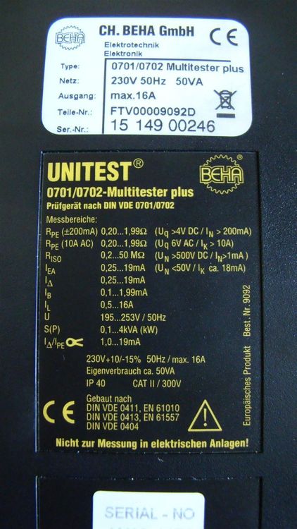 Multitester BEHA Unitest 0701 / 0702 (Gebraucht) in Frutigen für CHF ...