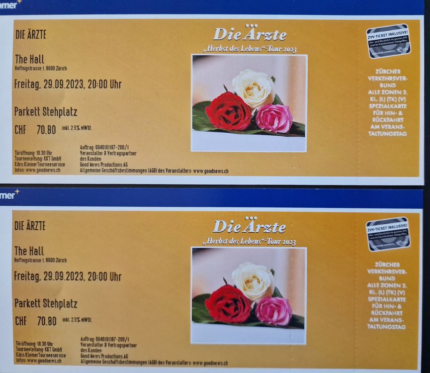 Die Ärzte: 2 x Tickets für Freitag den 29.09.23!!! | Kaufen auf Ricardo