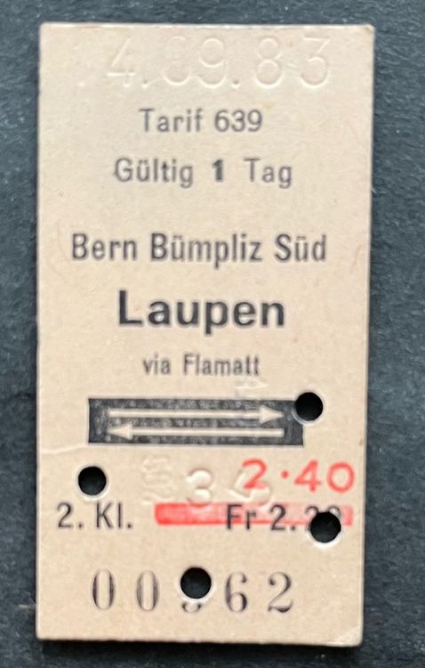 Bern Bümpliz Süd Laupen via Flamatt/ Billett 1983 | Kaufen auf Ricardo