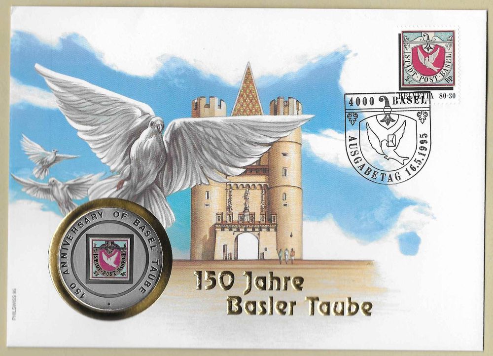 1995 Brief mit Münzen 150 Jahre Basler Taube (Gebraucht) in Walperswil für CHF 14 – mit ...
