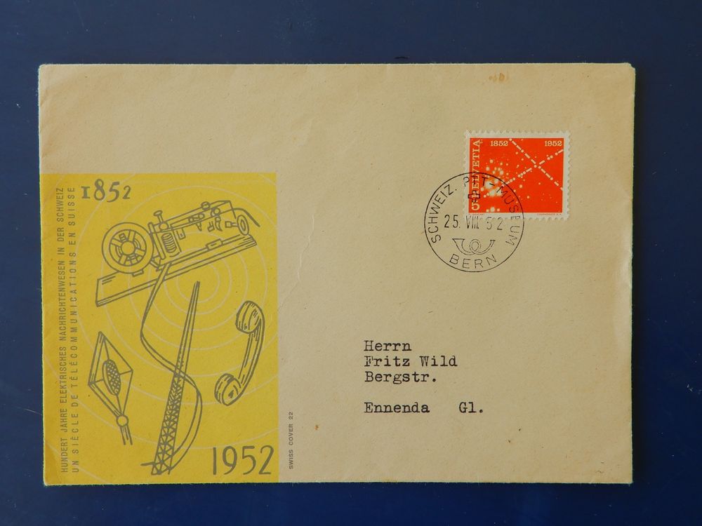 1952, SCHWEIZ. POSTMUSEUM BERN auf 5 Rp Telegraphie (Gebraucht) in ...