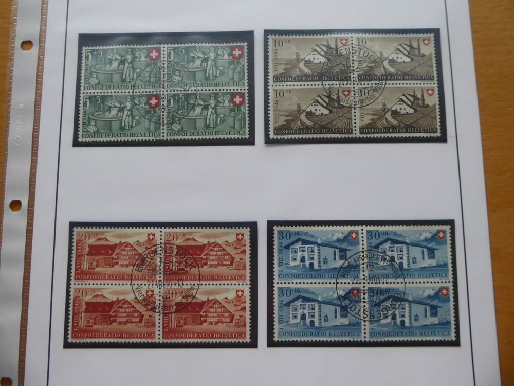 1946 Pro Patria 4er Block Serie mit E.T. Zentrumsstempel | Kaufen auf Ricardo