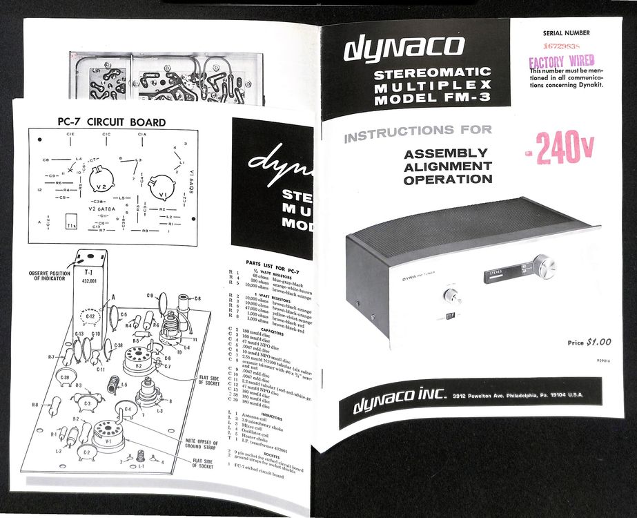 Dynaco STEREOMATIC MULTIPLEX MODEL FM-3 Instruction Brochure (Neu ...