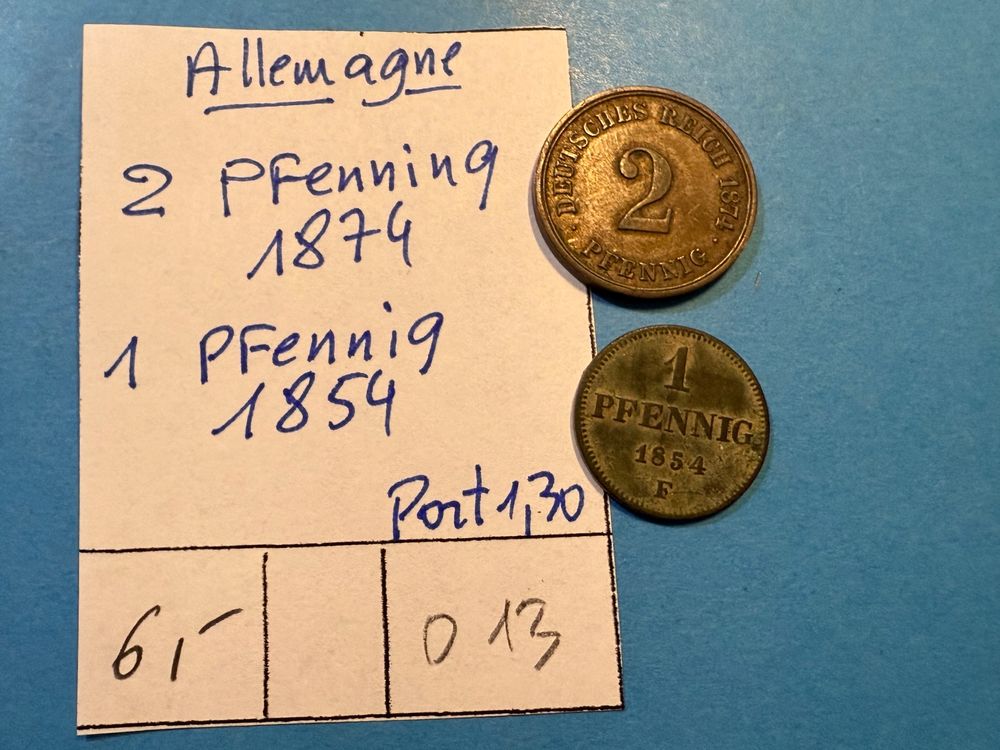 ALLEMAGNE : 2 Pfennig 1874 + 1 Pfennig 1854 (D'occasion) à genève pour ...
