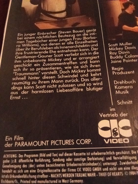 Nachts werden Träume wahr (USA 1984) CIC Video VHS 2091 (Gebraucht) in ...