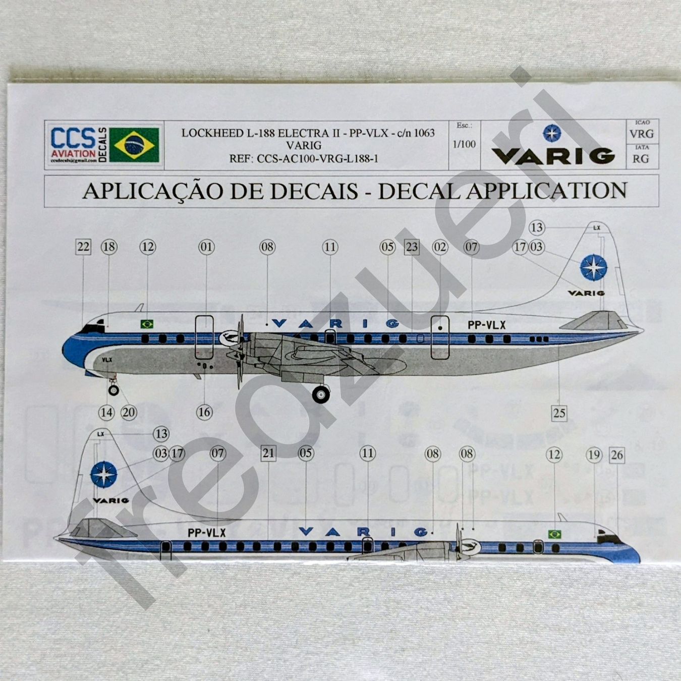 VARIG Decal Abziehbild Laser L-188 Electra II 1:100 (Neu und ...