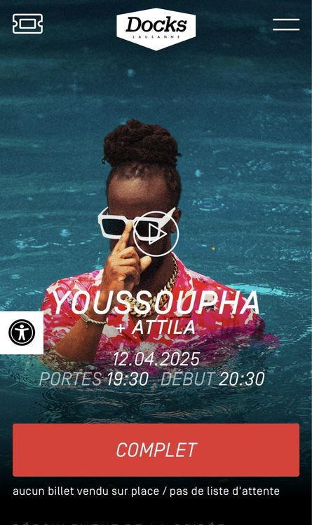Youssoupha 12 avril, les Docks, Lausanne - 2 billets (Neu und originalverpackt) in Genève für ...