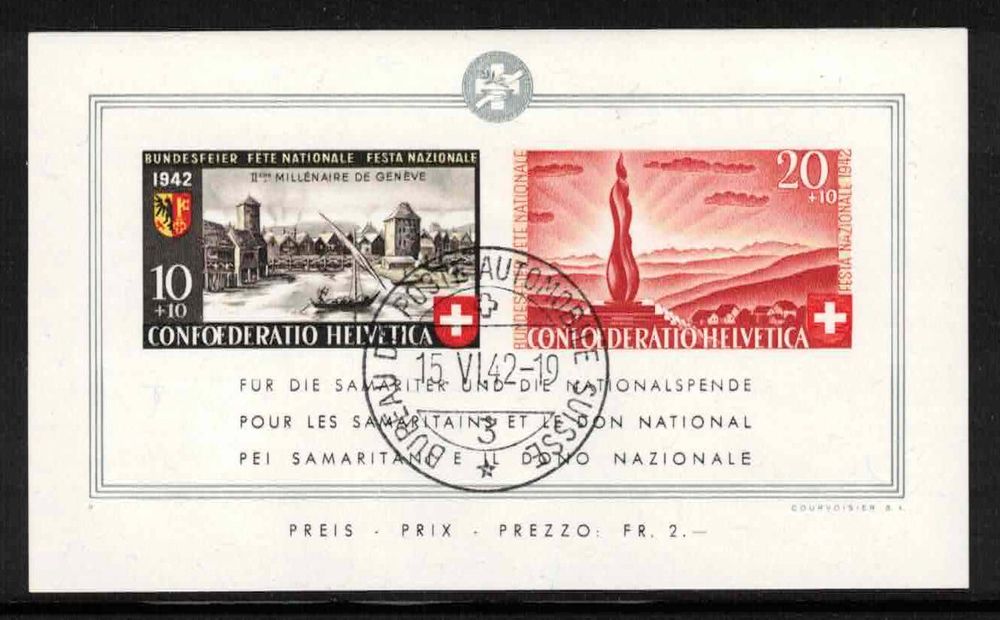 1942 Pro Patria Block B19, Ersttag " Automobilpost 15.VI.42" (Neu (gemäss Beschreibung)) in ...