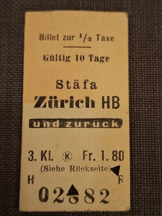 Altes Zugbillet Zürich - Stäfa - Zürich, 1948 | Kaufen auf Ricardo