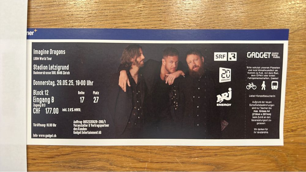 Imagine Dragons Ticket Letzigrund Zürich, 29.05.25 (Neu (gemäss ...