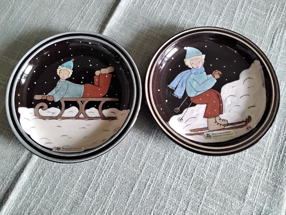2 Wandteller Winter Kindermotiv Rheinfelde Keramik Handar... | Kaufen ...