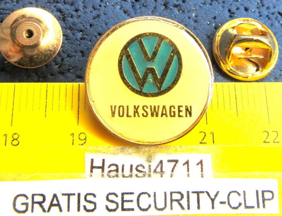 VW VOLKSWAGEN LOGO SCHMUCK-PIN GLASIERT GOLDIG 20mm KLEIN (Gebraucht ...