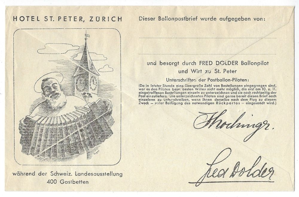 1939 Ballonflug SF 39.3a ab Landi Zürich nach Bäretswil ZH (Gebraucht ...