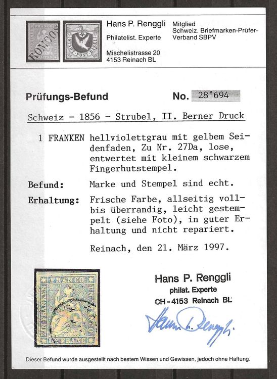 1856 : Strubel Nr. 27Da mit Befund | Kaufen auf Ricardo