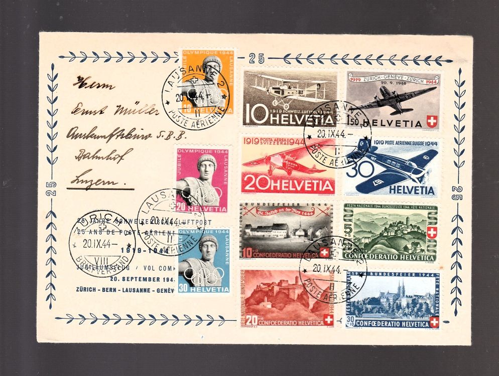 BRIEF 1944 MIT FLUGPOSTMARKEN LAUSANNE - ZÜRICH AB 1.- (122) | Kaufen auf Ricardo