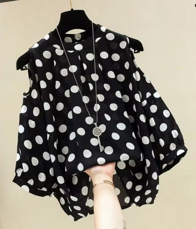 Bluse mit Punkten, Polka Dots, schwarz-weiss, L/XL (Neu und ...