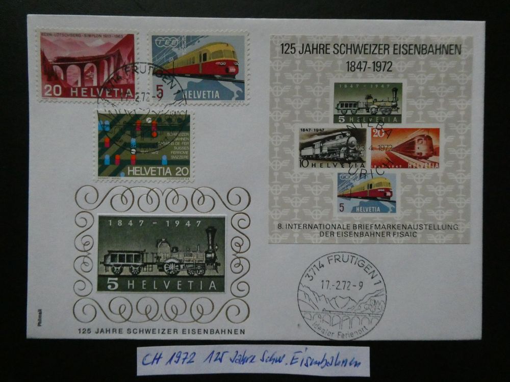 CH 1972 tolles Kuvert 125 Jahre Schweiz. Eisenbahnen (Gebraucht) in Lausen für CHF 1.3 – mit ...