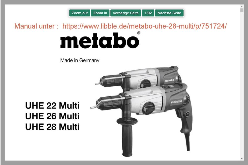 Bohrhammer Metabo UHE 28 Multi (Gebraucht) in Rorschach für CHF 30 ...