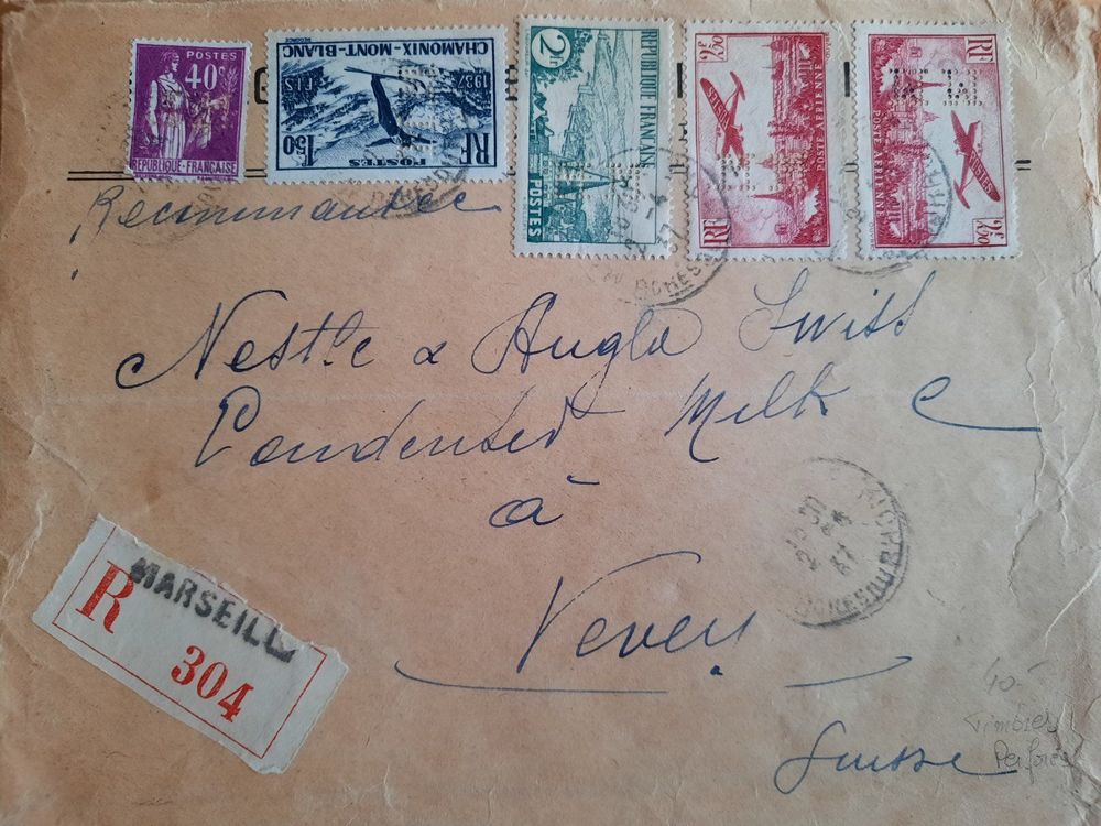 Marseille-Vevey R-Brief mit Perfin aus 1937 Zustand gem.Bild (Gebraucht ...