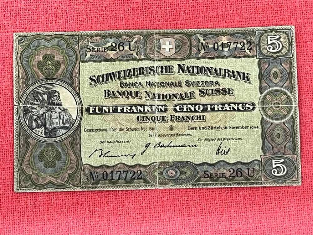 5 Franken Banknote 16.November 1944 wenig gebraucht (Gebraucht) in Ormalingen für CHF 9.95 – mit ...