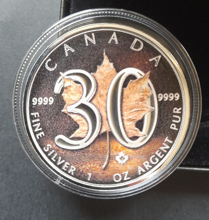 1 oz Silber Maple Leaf 2018 Color 30th Anniversary Edition (Neu und originalverpackt) in ...