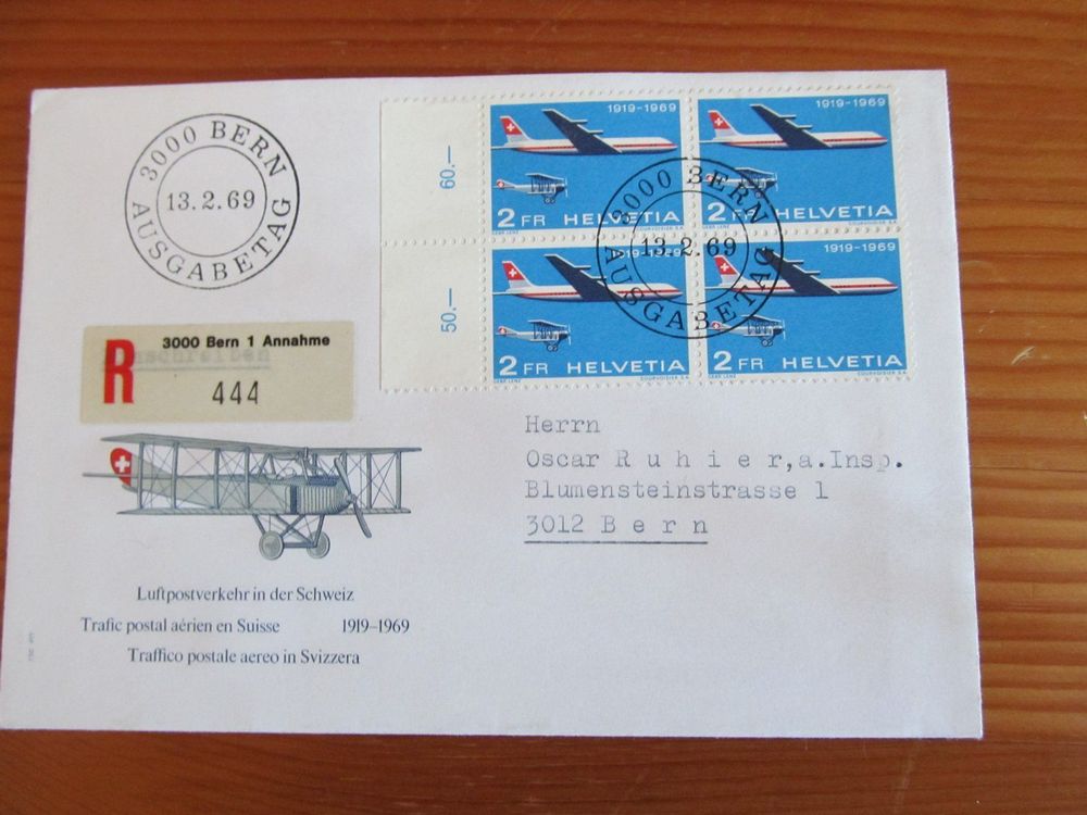 FLUGPOST 1969 nach Bern,R-Post 444 (Gebraucht) in Emmenbrücke für CHF 2 – mit Lieferung auf ...