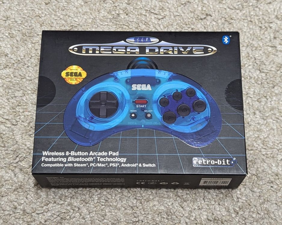 Retro-Bit Mega Drive Bluetooth Controller Transparent Blue (Neu und ...