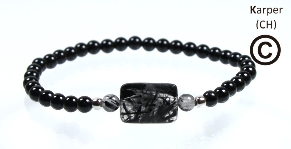 Onyx, Rutil Turmalin Quarz / tourmaline quartz, S 925 Rho (Neu und originalverpackt) in ...