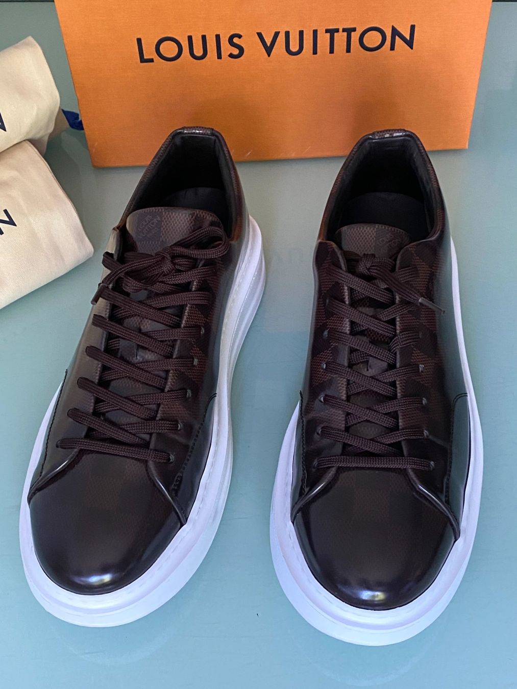 LOUIS VUITTON Beverly Hill Lv Damier Leder Low Sneakers 43.5 (Gebraucht ...