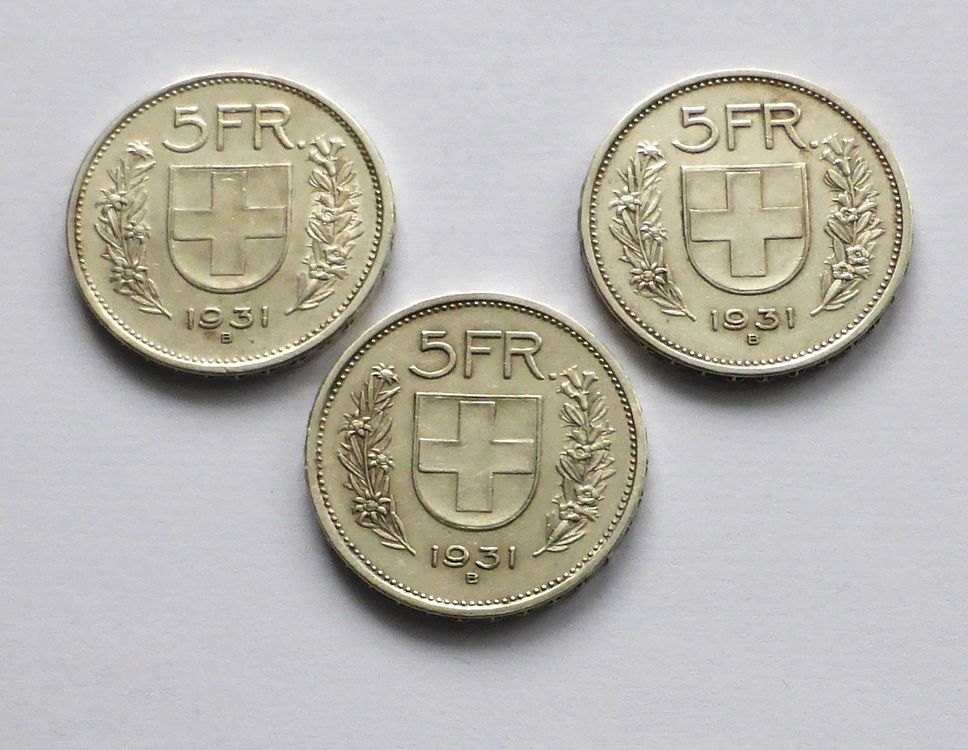 3x 5 Franken 1931 - 13 Sterne über Kopf - ABARTEN (Gebraucht) in Buochs für CHF 30 – mit ...