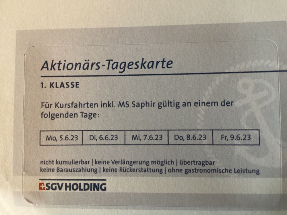 SGV Holding Tageskarte 1. Klasse (gültig 5.6.23 bis 9.6.23) (Gebraucht ...