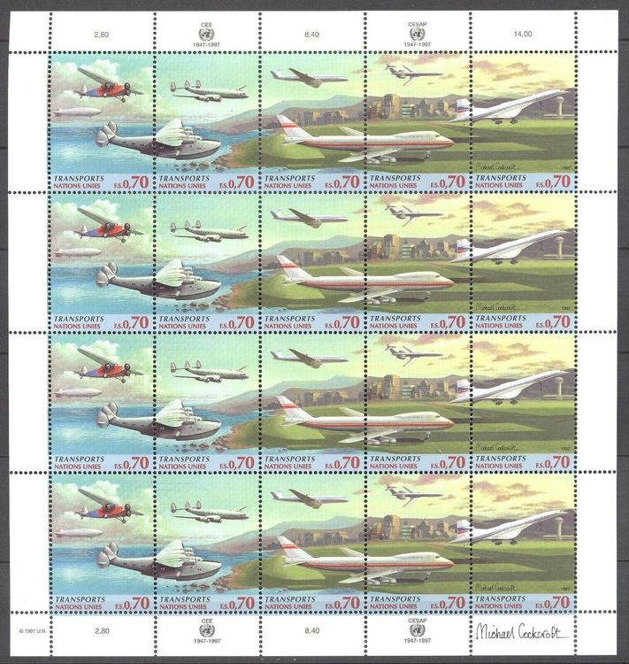 UNO Genf Sondermarke "Flugzeuge" Kleinbogen SLH Seite 727 (Neu (gemäss ...