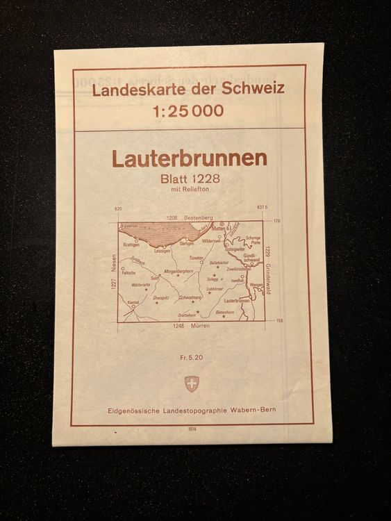 Landeskarte der Schweiz • 1:25'000 • Lauterbrunnen • 1974 (Gebraucht) in Büetigen für CHF 4 ...