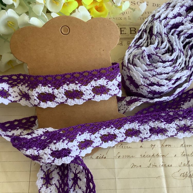 Spitze weiss lila 2 Meter blanc violet dentelle coton (Neu (gemäss ...