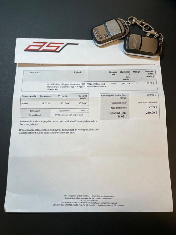 ASR Klappensteuerung RS3 8Y 2022 RX1 (Gebraucht) in für CHF 131 – mit ...