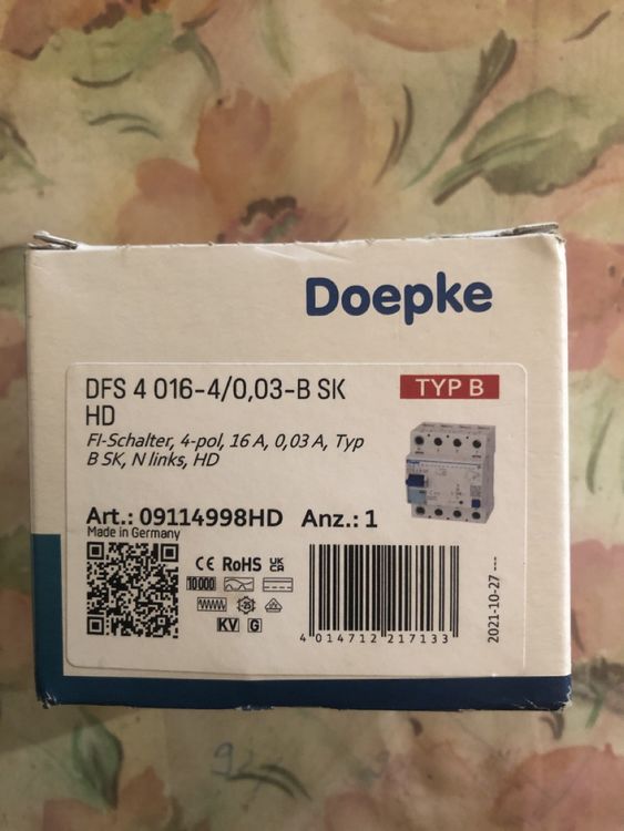 Disjoncteur différentiel Doepke DFS 4 016-4/0,03-B SK HD 54 (Neuf avec emballage d'origine) à ...
