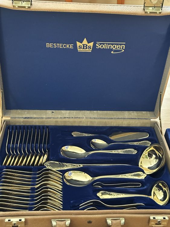 Besteck SBS Solingen 23/24 Karat hartvergoldet 70teilig (Neu und ...