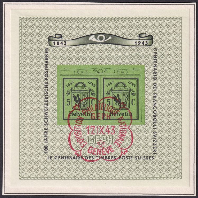 1943, Genfer-Block W18 mit ET-Stempel, SBK: 100.- (Gebraucht) in Sursee für CHF 12 – mit ...