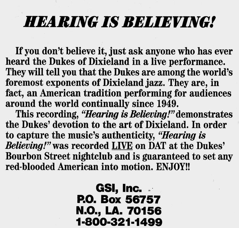 Dukes Of Dixieland HEARING IS BELIEVING Jazz Ragtime CD (Gebraucht) in ...