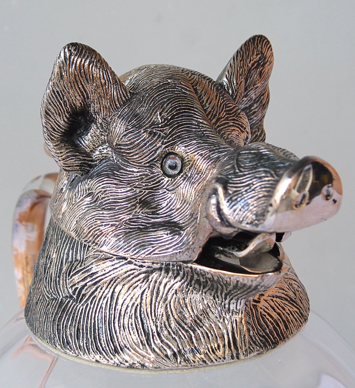 Grosse Valenti Spain Glas Karaffe Wildschweinkopf versilbert (Gebraucht ...